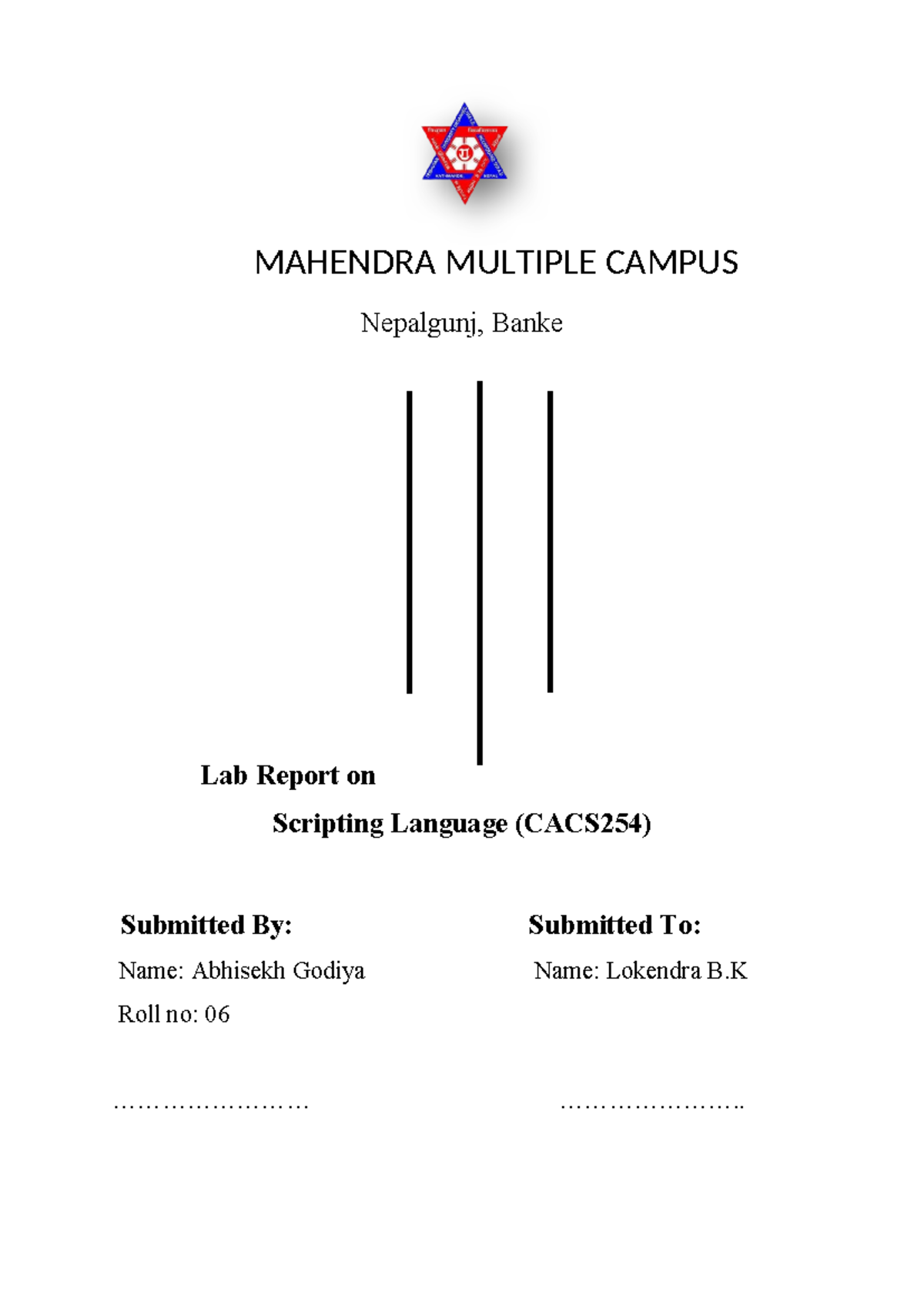 Java Script lab - Nepalgunj, Banke Lab Report on Scripting Language (CACS254) Submitted By ...