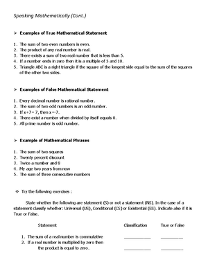 Variables - SPEAKING MATHEMATICALLY Students must develop the skills of mathematical way of ...