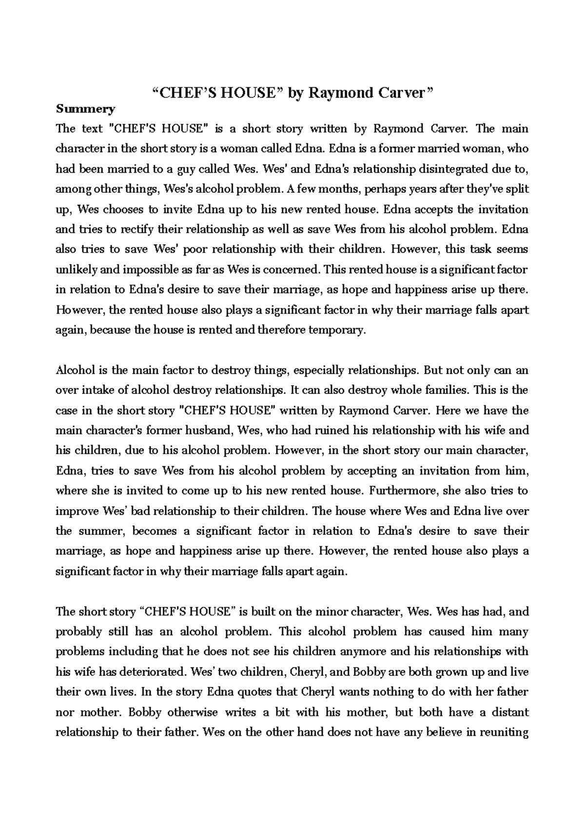 CHEF’S House by Raymond Carver - “CHEF’S HOUSE” by Raymond Carver ...