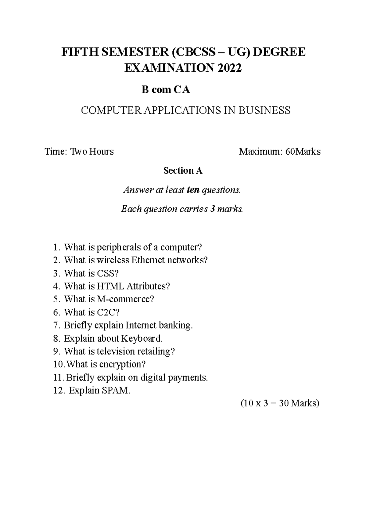 5th sem CA computer applications in business 2 - FIFTH SEMESTER (CBCSS ...