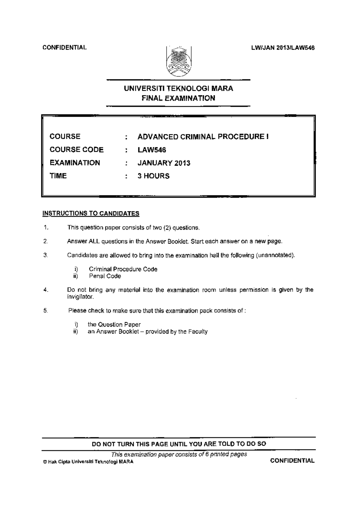 Past Year Question - UNIVERSITI TEKNOLOGI MARA FINAL EXAMINATION COURSE ...
