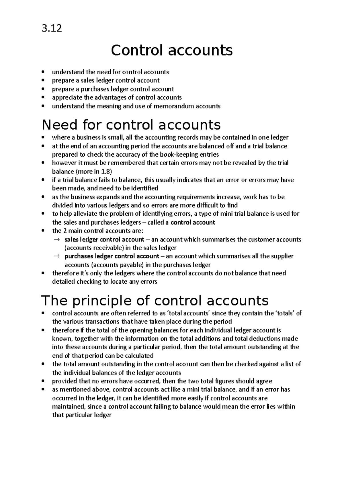 3.12 Control accounts - Lecture notes 15 - 3. Control accounts ...