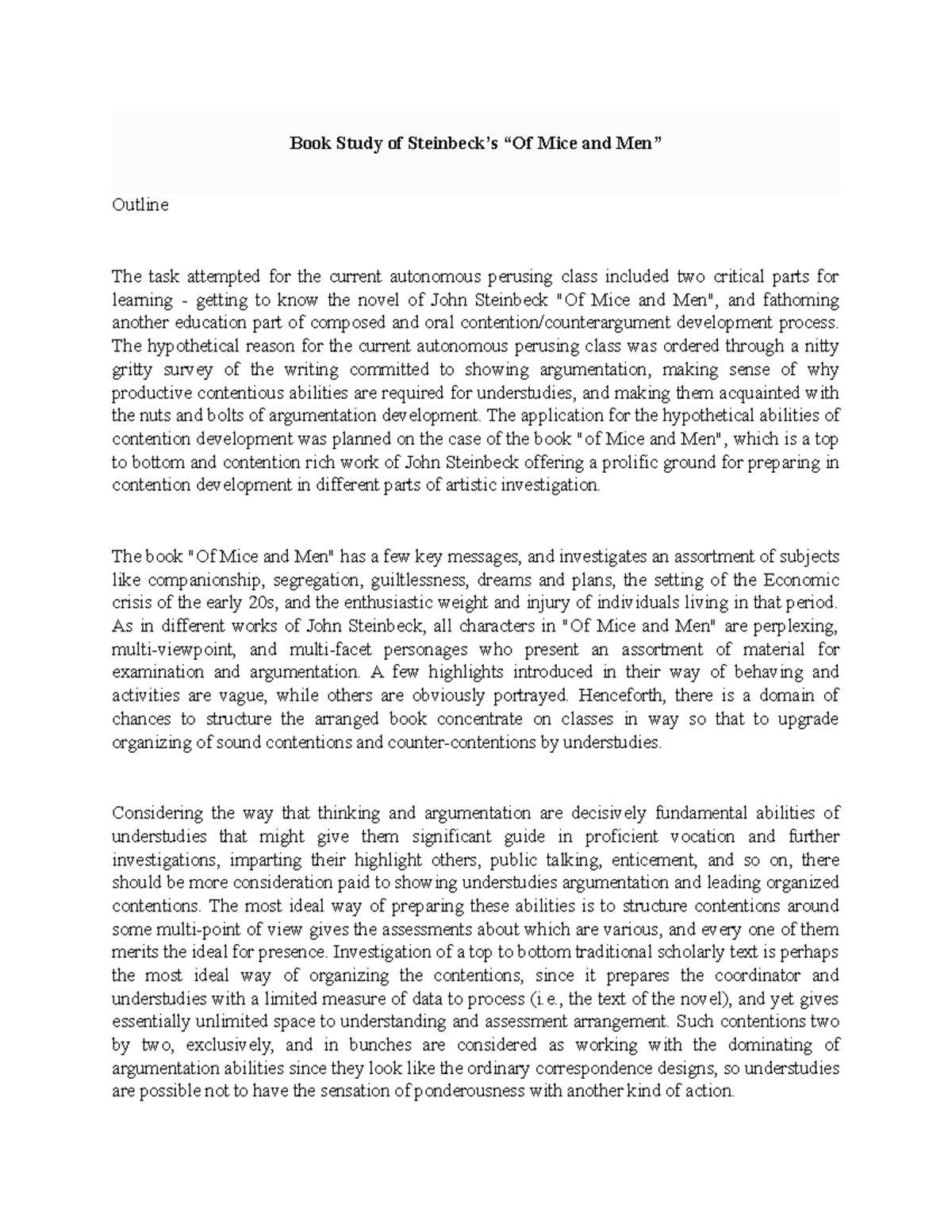 Book Study of Steinbeck - The hypothetical reason for the current ...