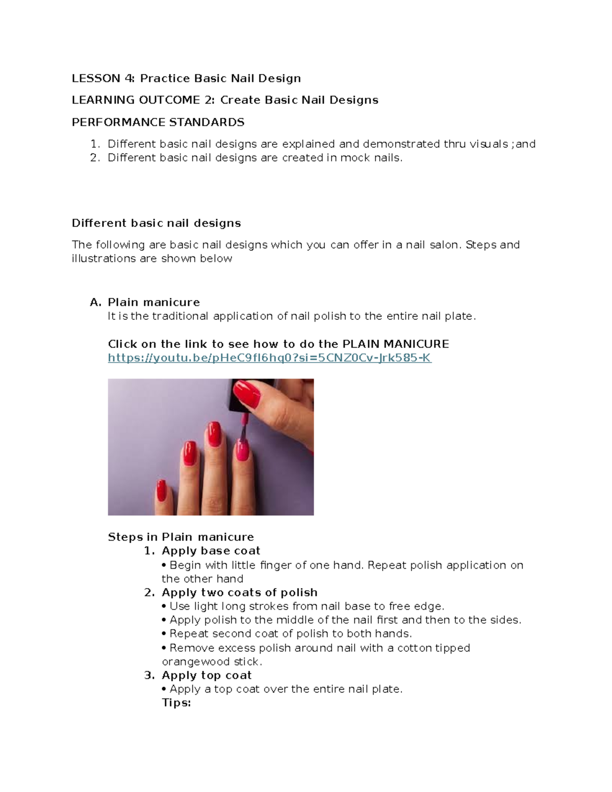 Lesson 4 LO 2 Create Basic Nail Designs - LESSON 4: Practice Basic Nail ...