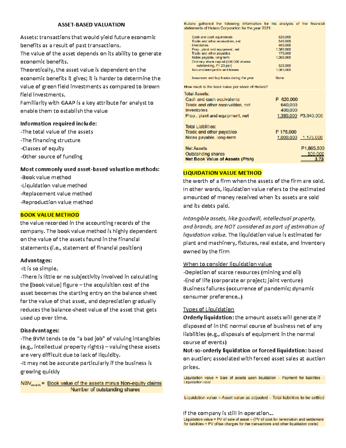 Valuation-Midterm-Reviewer - ASSET-BASED VALUATION Assets: transactions that would yield future ...