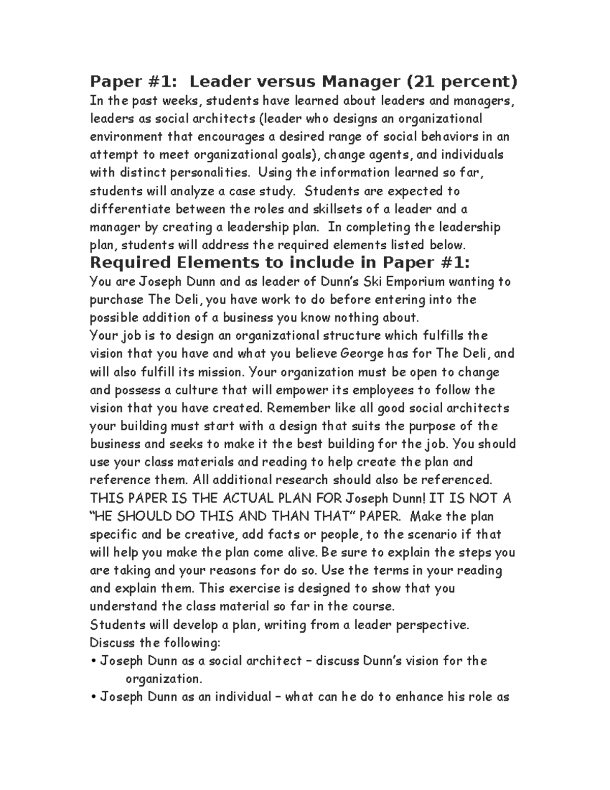 Leader vs Manager - Grade: b - Paper #1: Leader versus Manager (21 ...