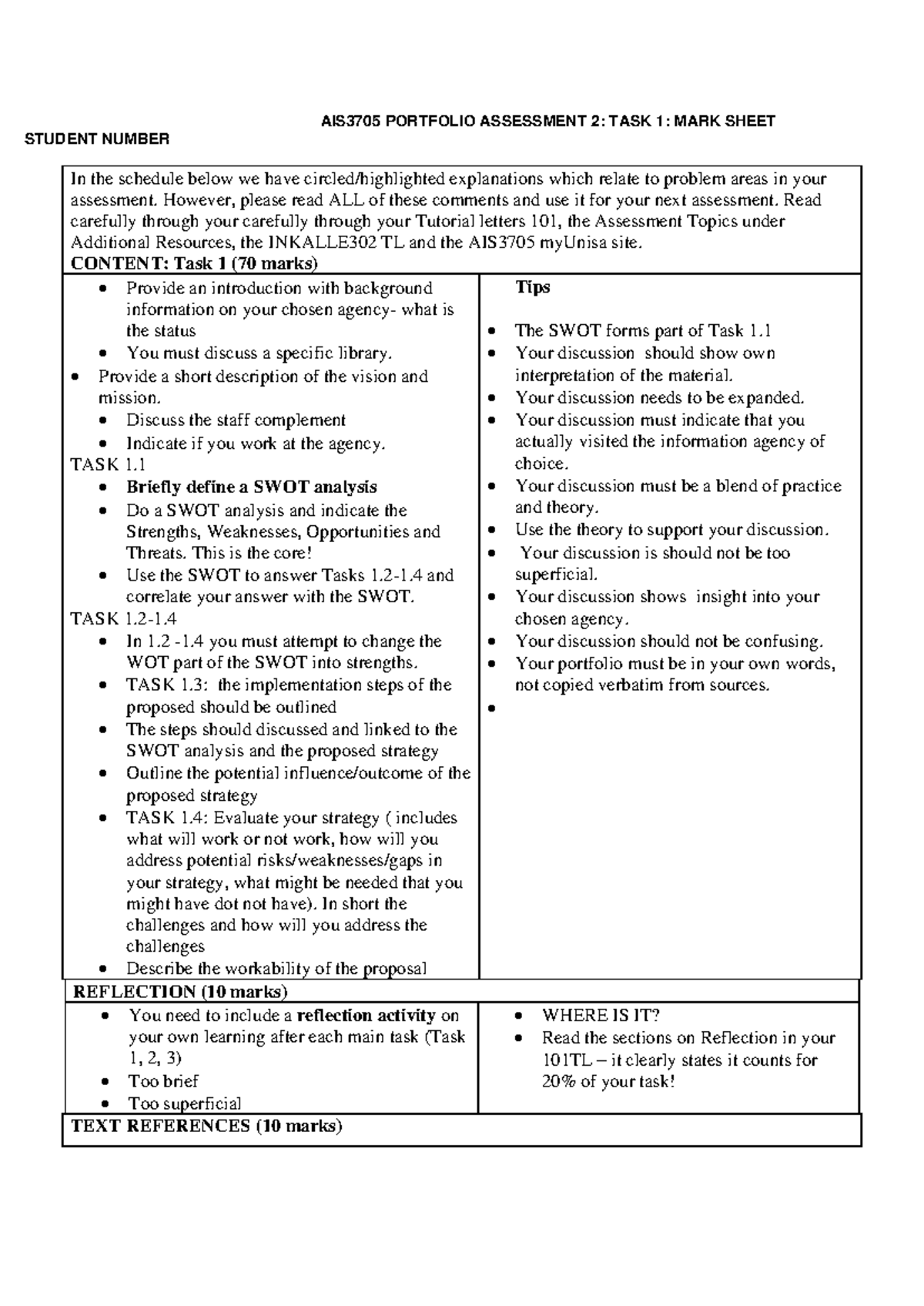 AIS3705 Assessment 2 Marking Guide 2023 - AIS3705 PORTFOLIO ASSESSMENT ...