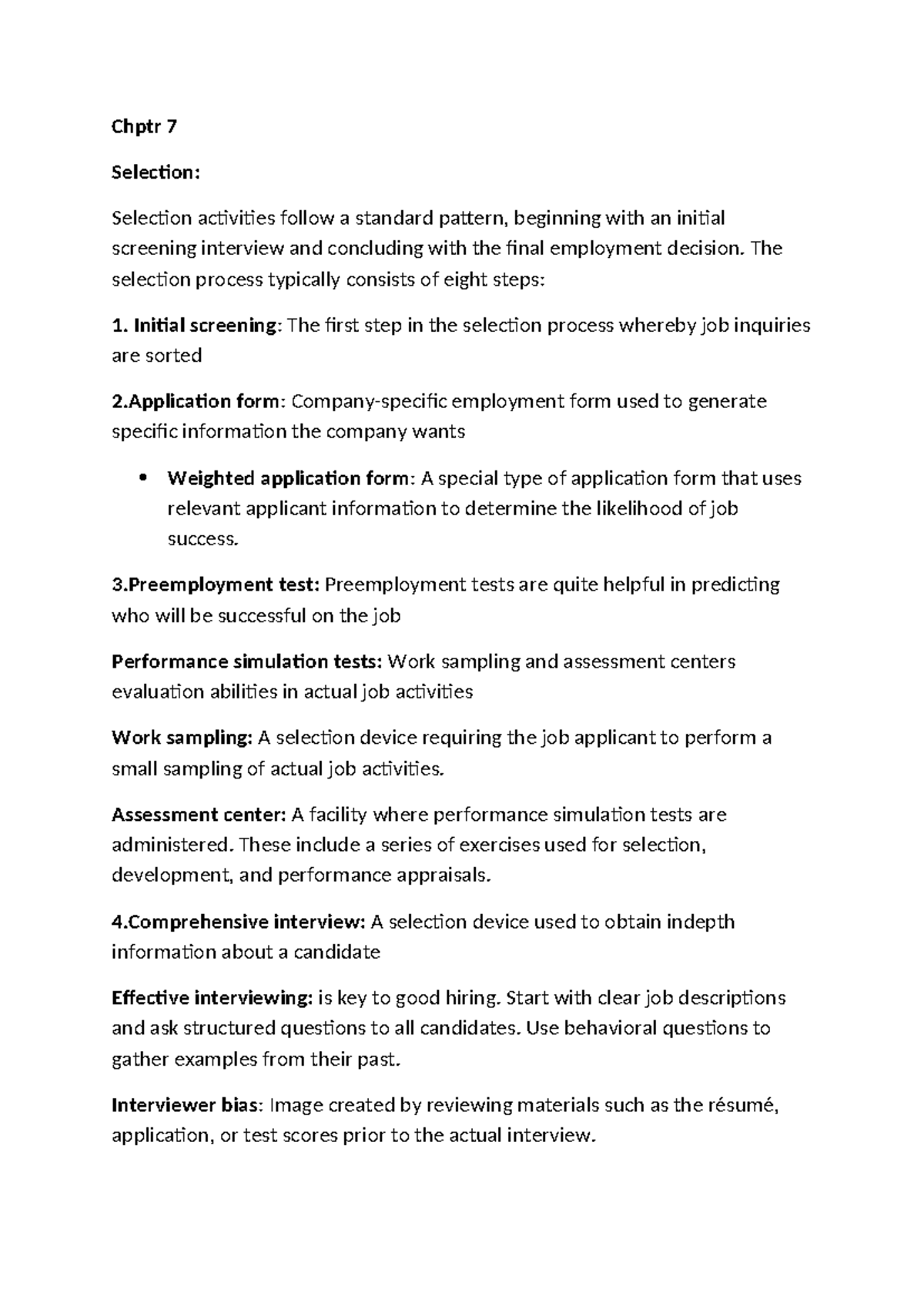 HRM Chptr 7 - Human resource management - Chptr 7 Selection: Selection ...