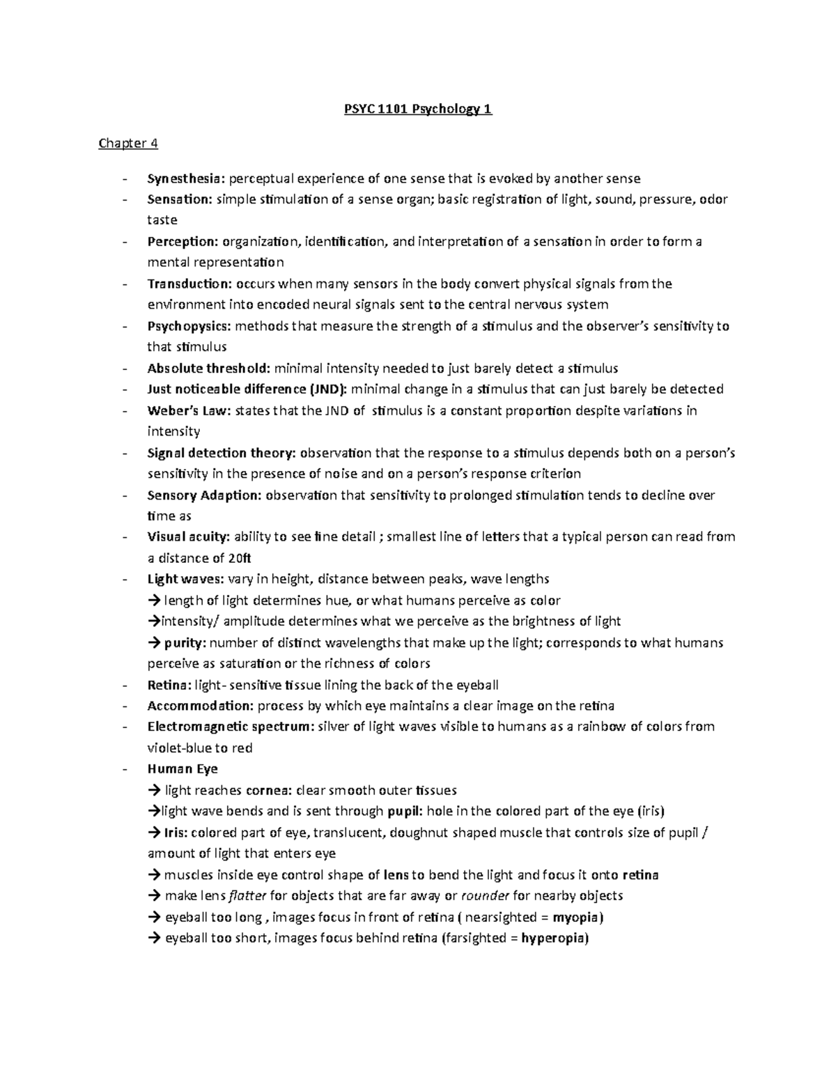 Psyc 1110 Chapter 4 Psyc 1101 Psychology 1 Chapter 4 Synesthesia
