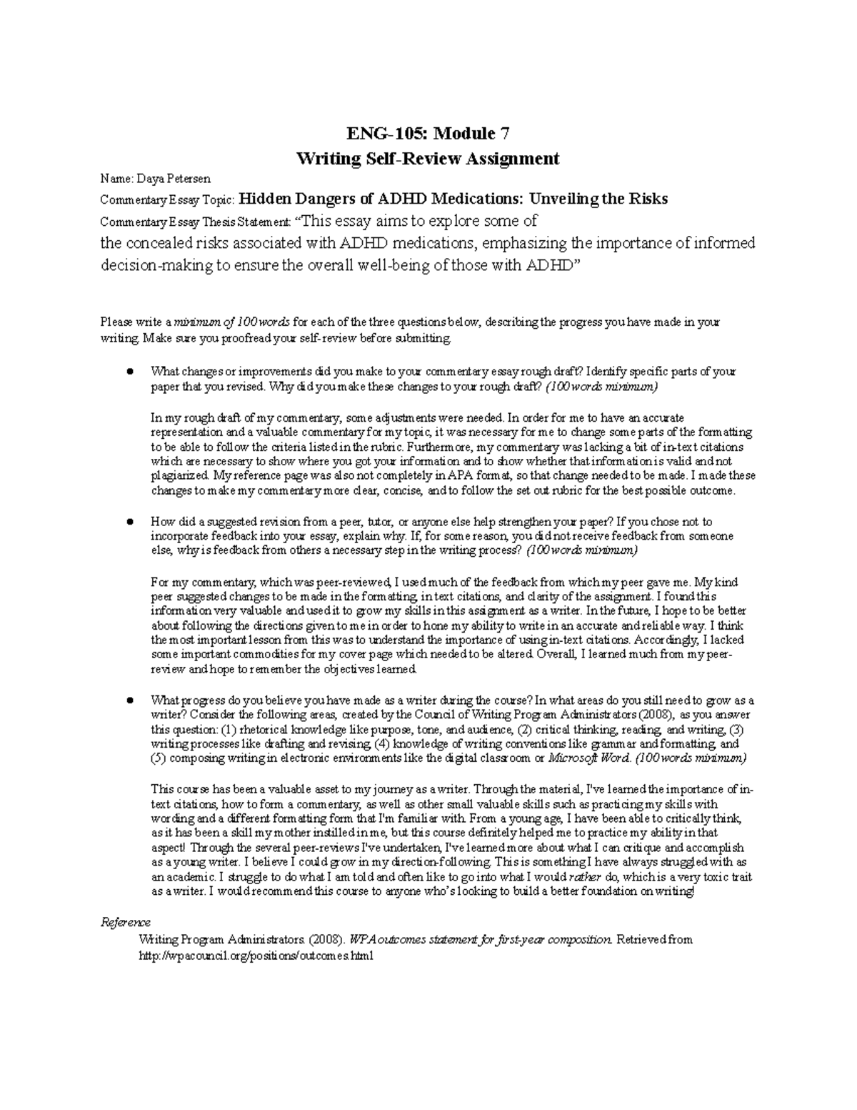 ENG-105 Module 7 Writing Self-Review Assignment - Make sure you ...