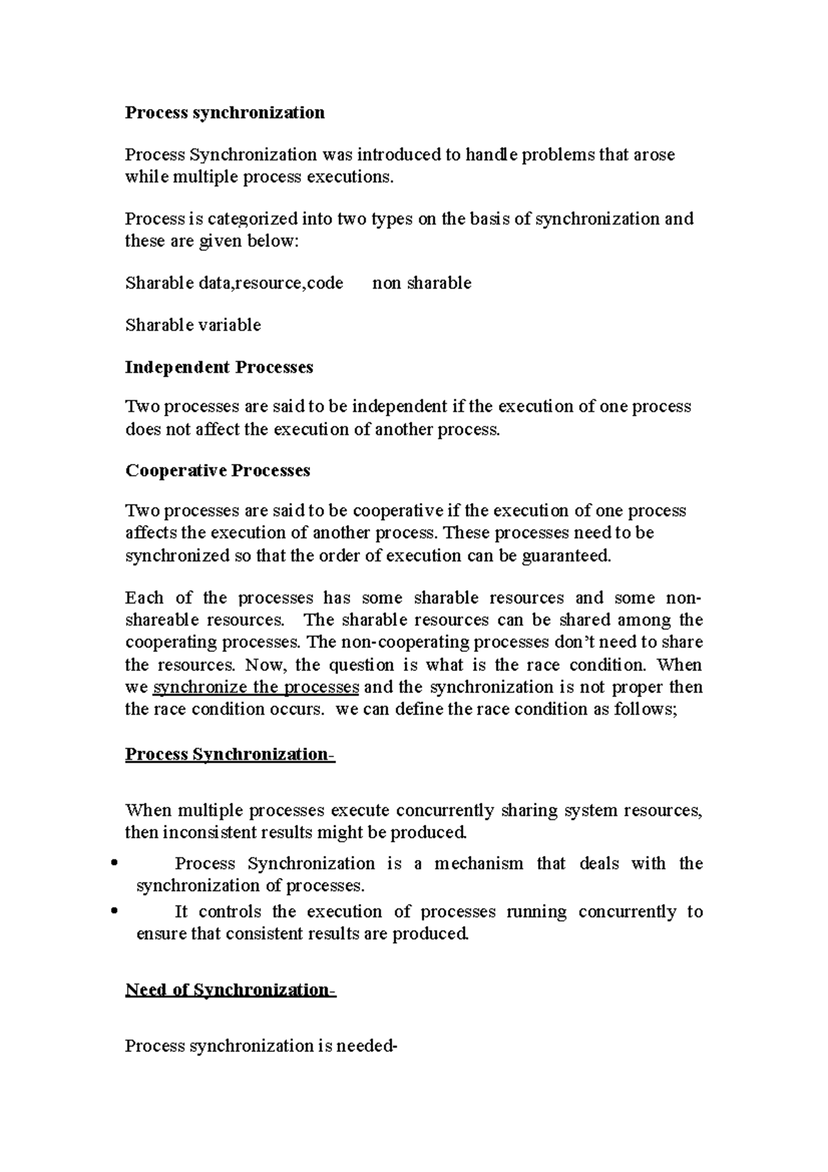 Process Synchronization In Operating System Process Synchronization Process Synchronization