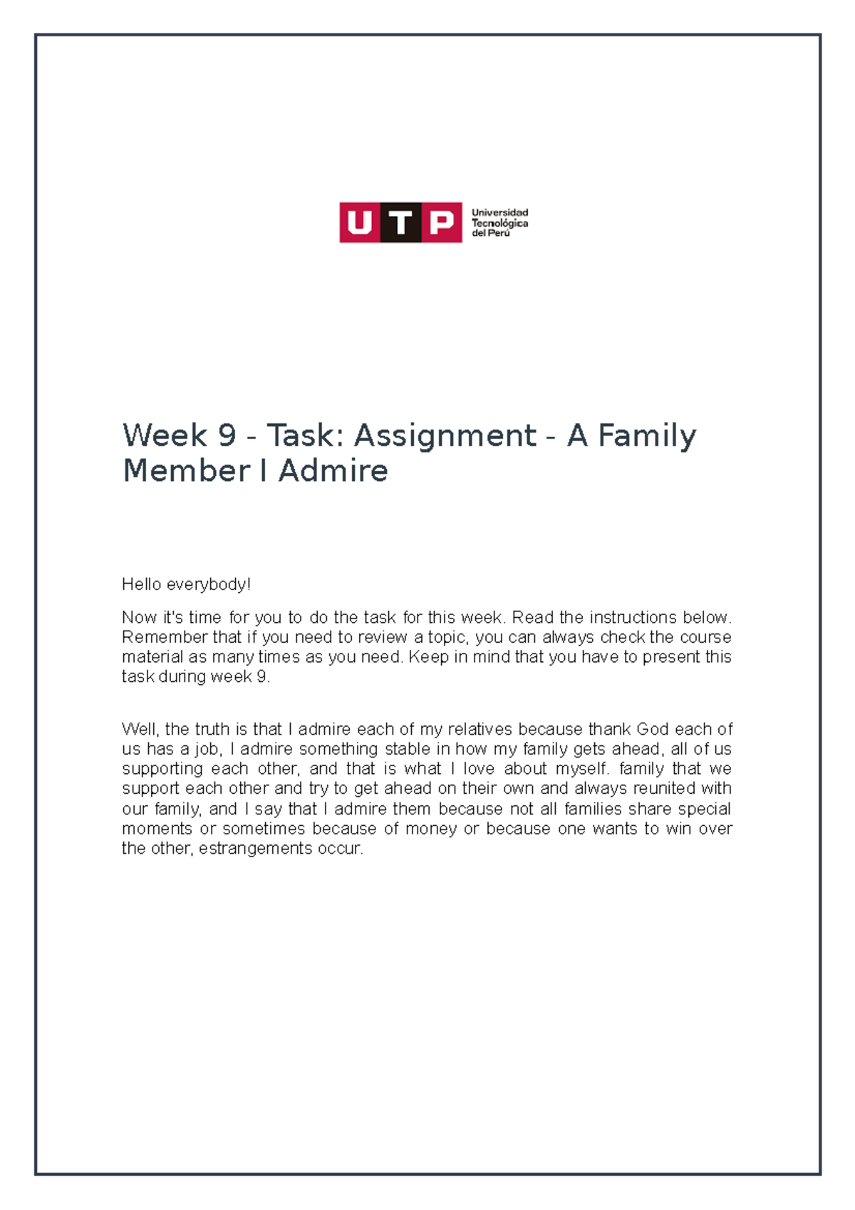 Week 9 - Semana 9 - Week 9 - Task: Assignment - A Family Member I ...