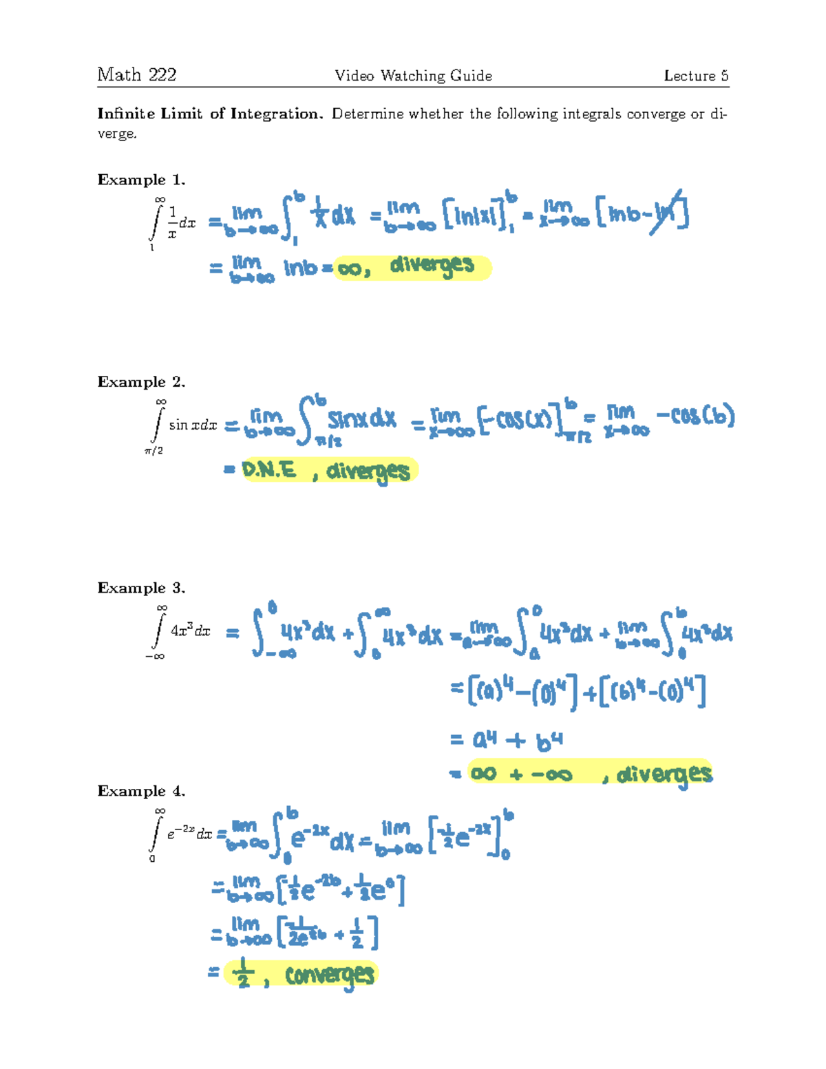 Comparison Theorem - Math 222 Video Watching Guide Lecture 5 Infinite ...