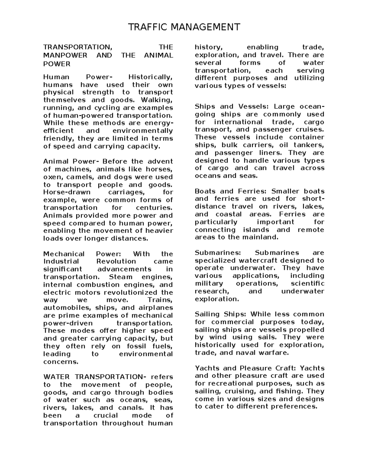 Transportation - N/A - TRANSPORTATION, THE MANPOWER AND THE ANIMAL ...