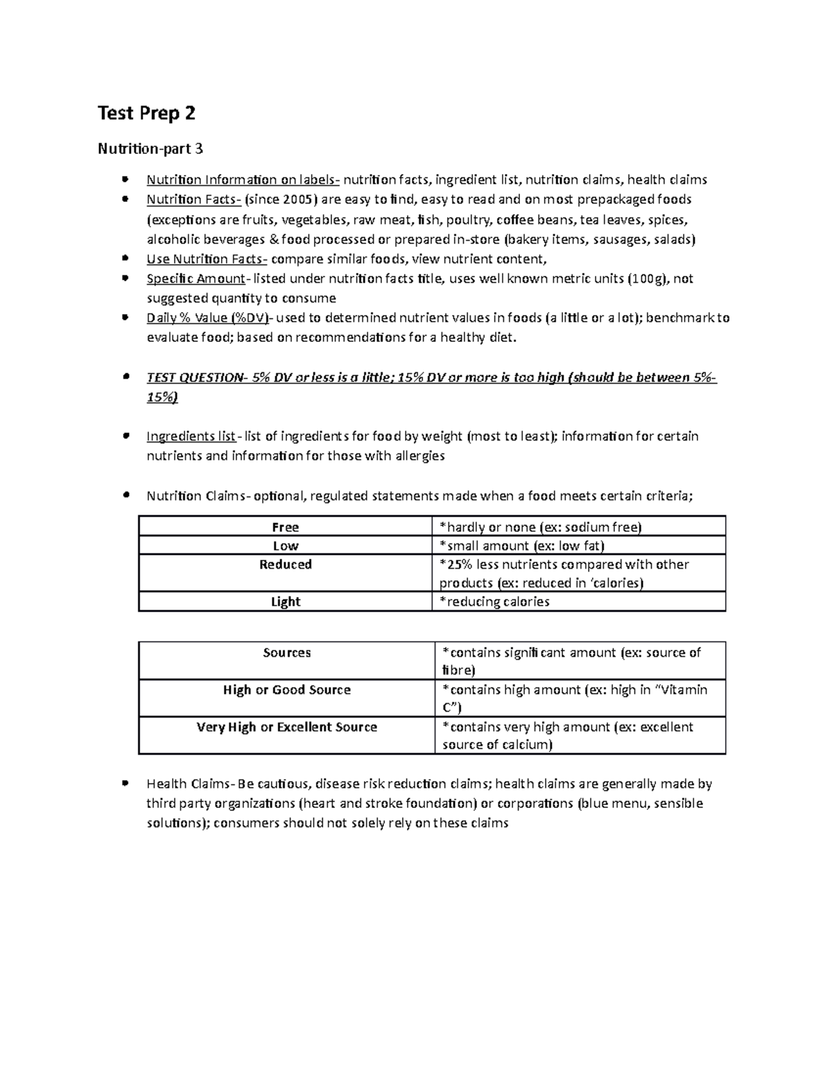 Test 2 2018, questions and answers - Test Prep 2 Nutrition-part 3 ...