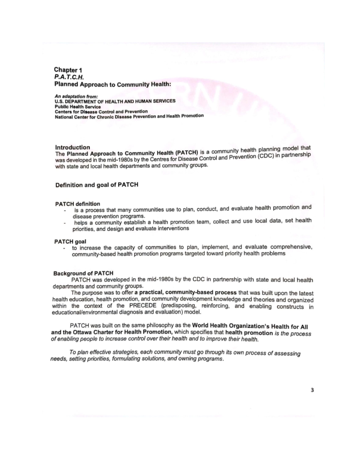 Chapter 1 Worksheet - Chapter 1 P.A.T.C. Planned Approach to Community ...