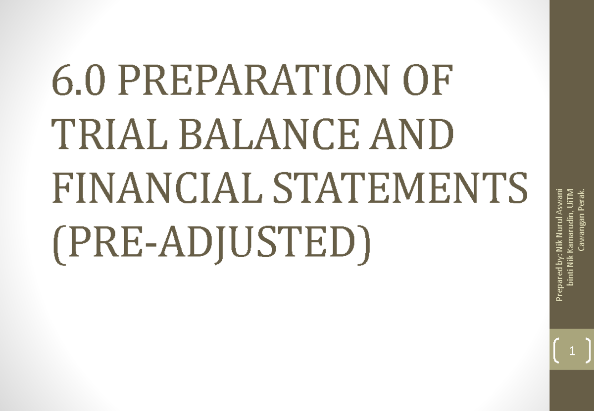 Chapter 6 - Preparation OF Trial Balance AND Financial Statements (PRE ...