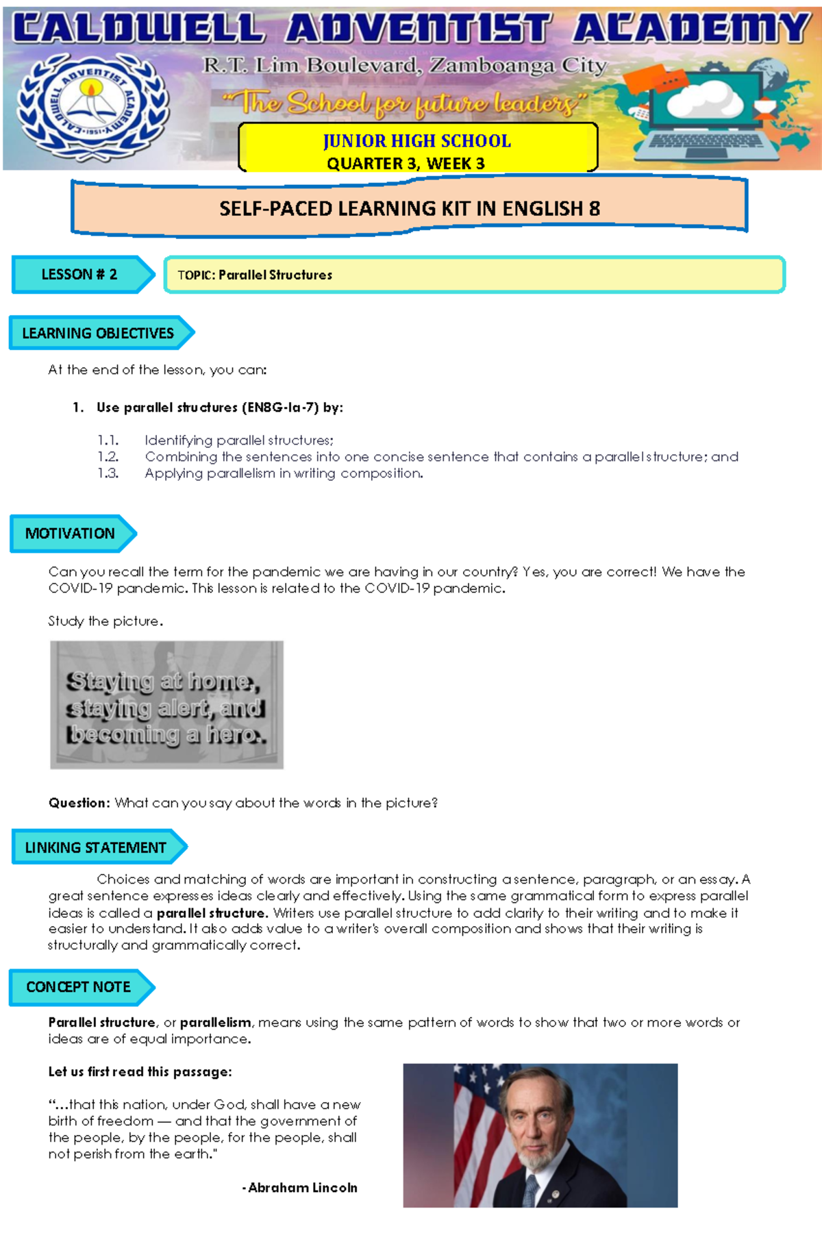 English 8 - Parallel Structures - JUNIOR HIGH SCHOOL QUARTER 3, WEEK 3 ...