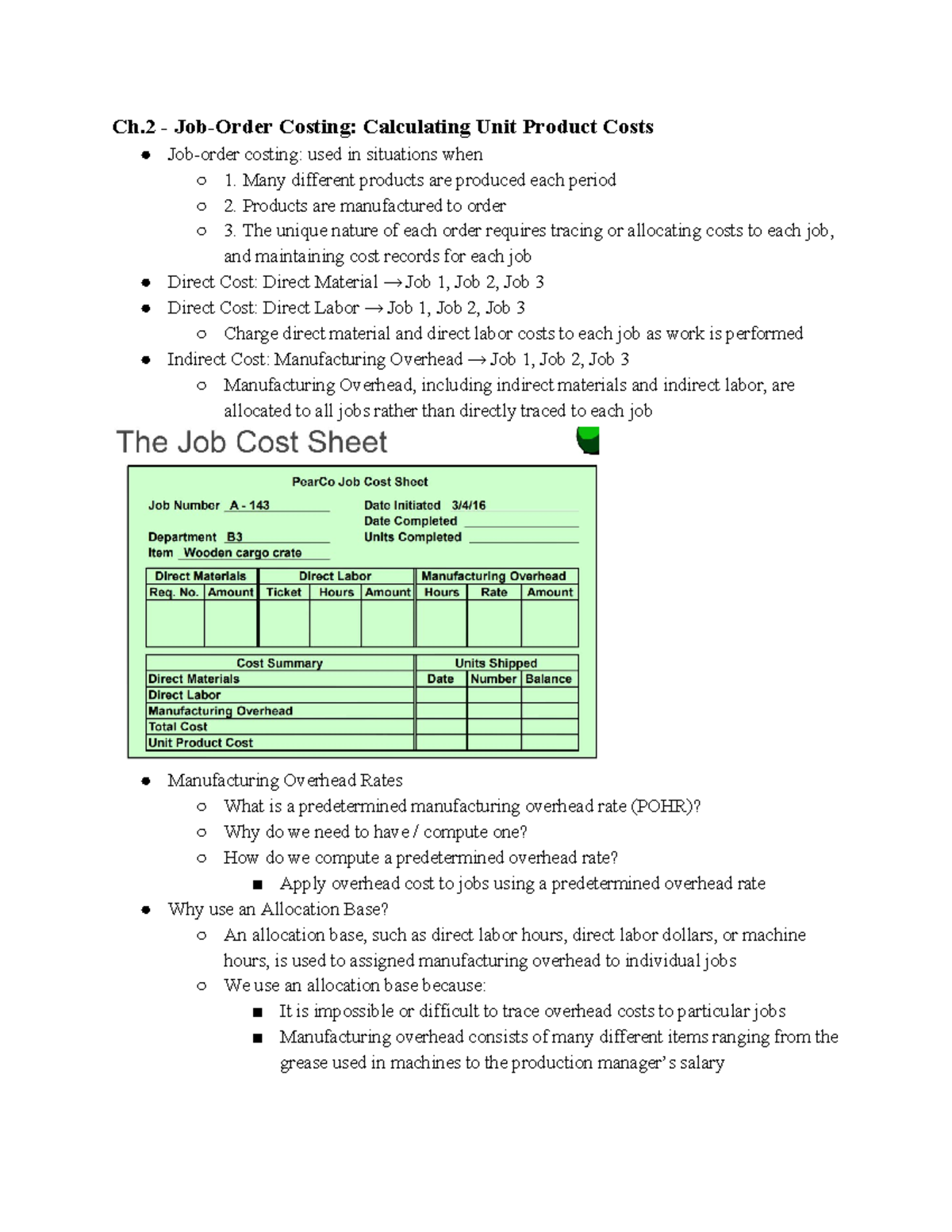 Ch.2 Notes & HW - Ch - Job-Order Costing: Calculating Unit Product ...
