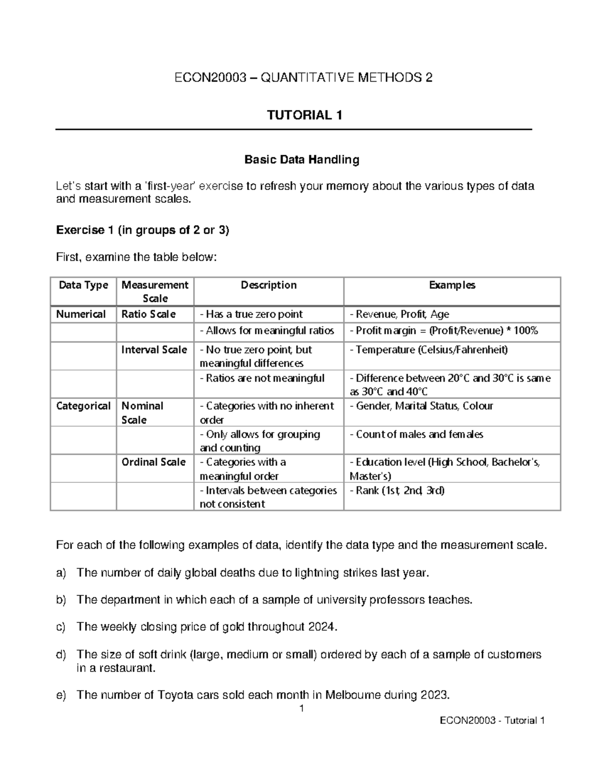 Tutorial 1 - 1 TUTORIAL 1 Basic Data Handling Let’s start with a ‘first-year’ exercise to ...