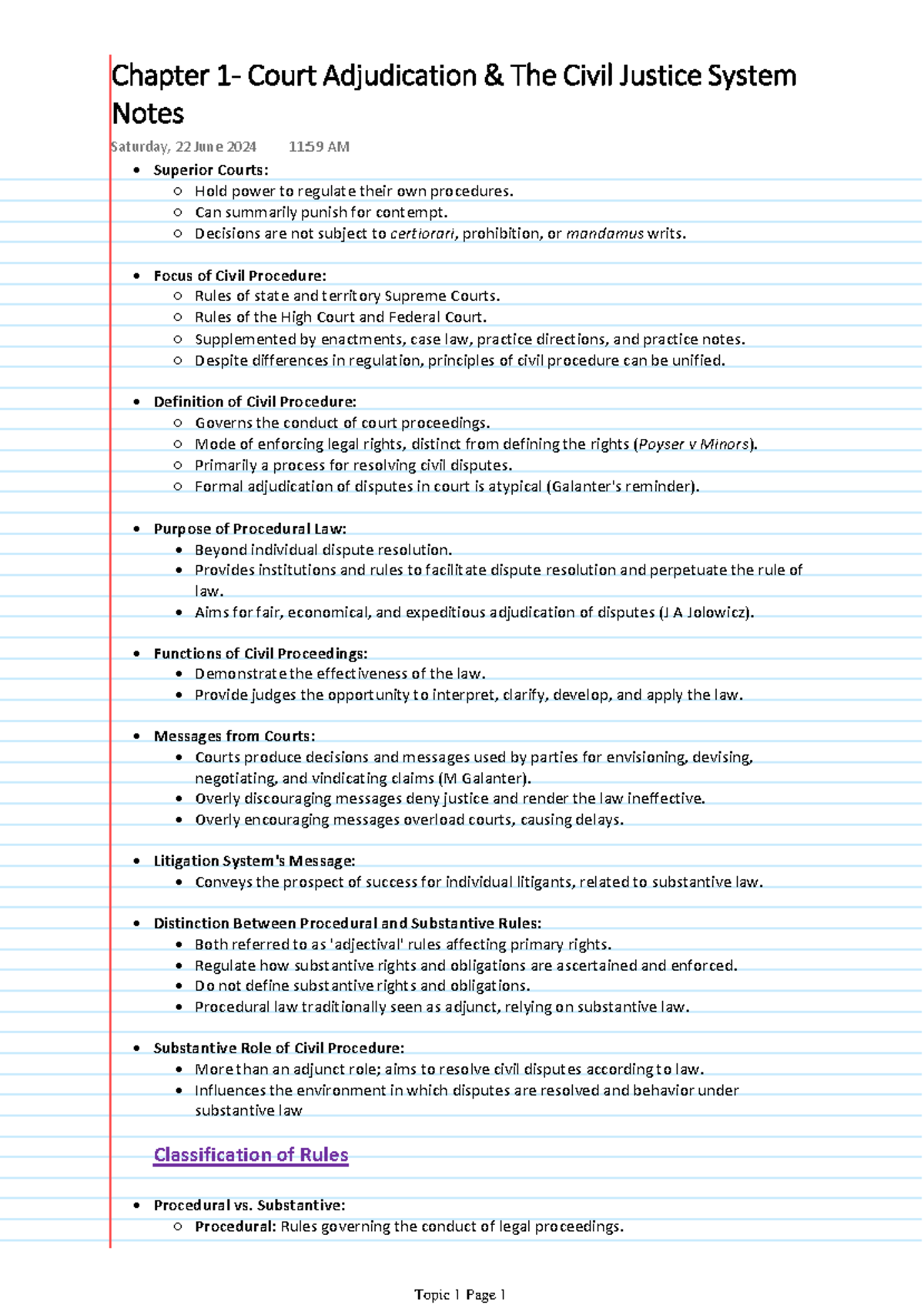 Chapter 1- Court Adjudication & The Civil Justice System Notes ...