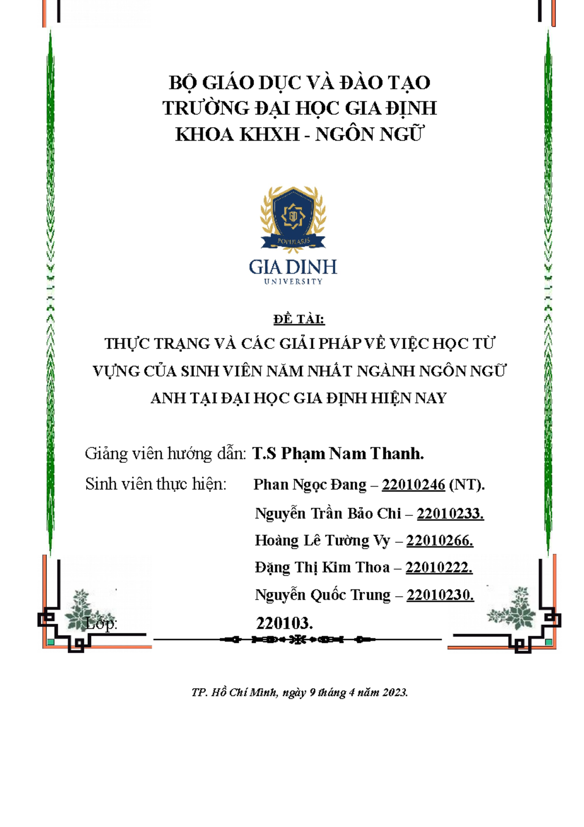 Bedang 03 - ... - BỘ GIÁO DỤC VÀ ĐÀO TẠO TRƯỜNG ĐẠI HỌC GIA ĐỊNH KHOA ...