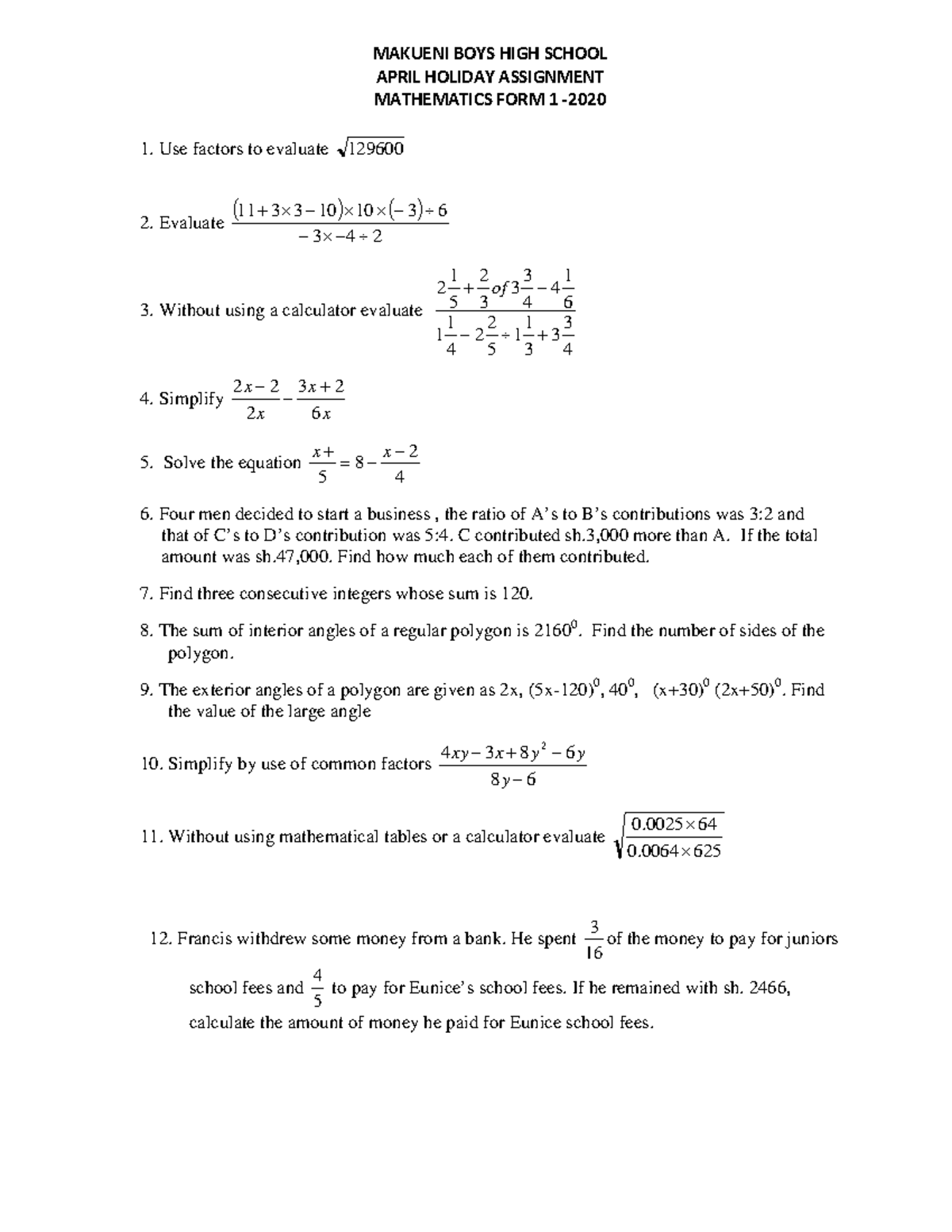 Mathematics form 1 april 2020 assignments 2020 03 27158535174075193 ...