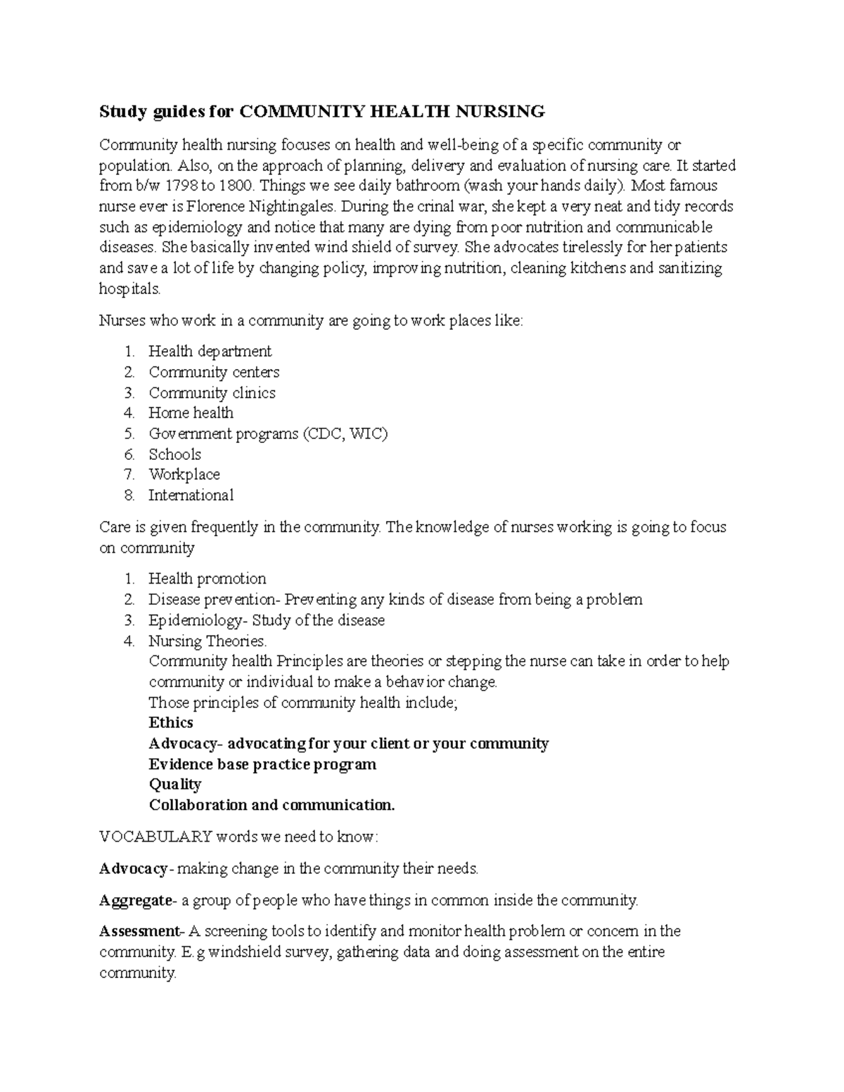 Community Health Nursing - Study guides for COMMUNITY HEALTH NURSING ...