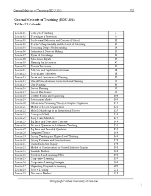 EDU301 ( QUIZ 1) (MID TERM MCQs ) Final TERM (ALL IN ONE FILE) - MUHAMMAD IMRAN EDU301 - General ...