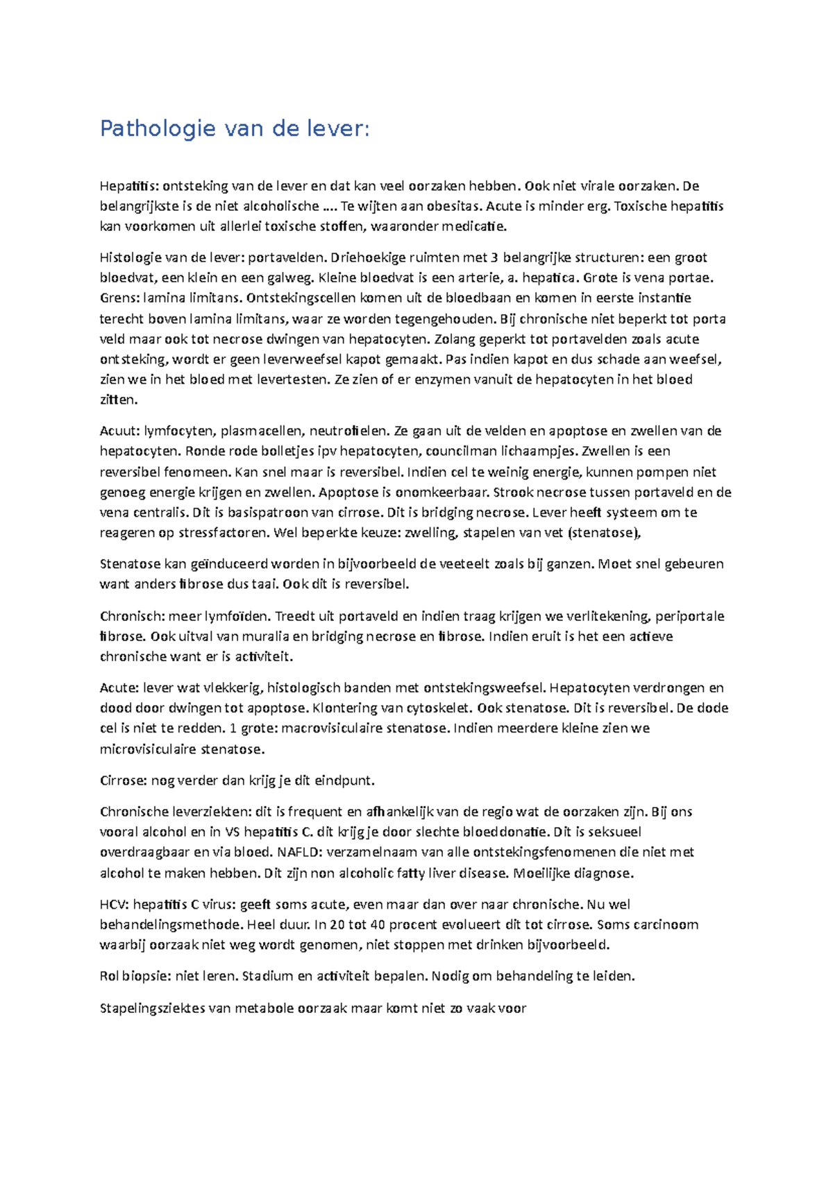 Pathologie Lever - Pathologie van de lever: Hepatitis: ontsteking van ...