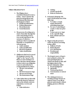 Part 4 Values Education www - Values Education Part 4 Which of the ...