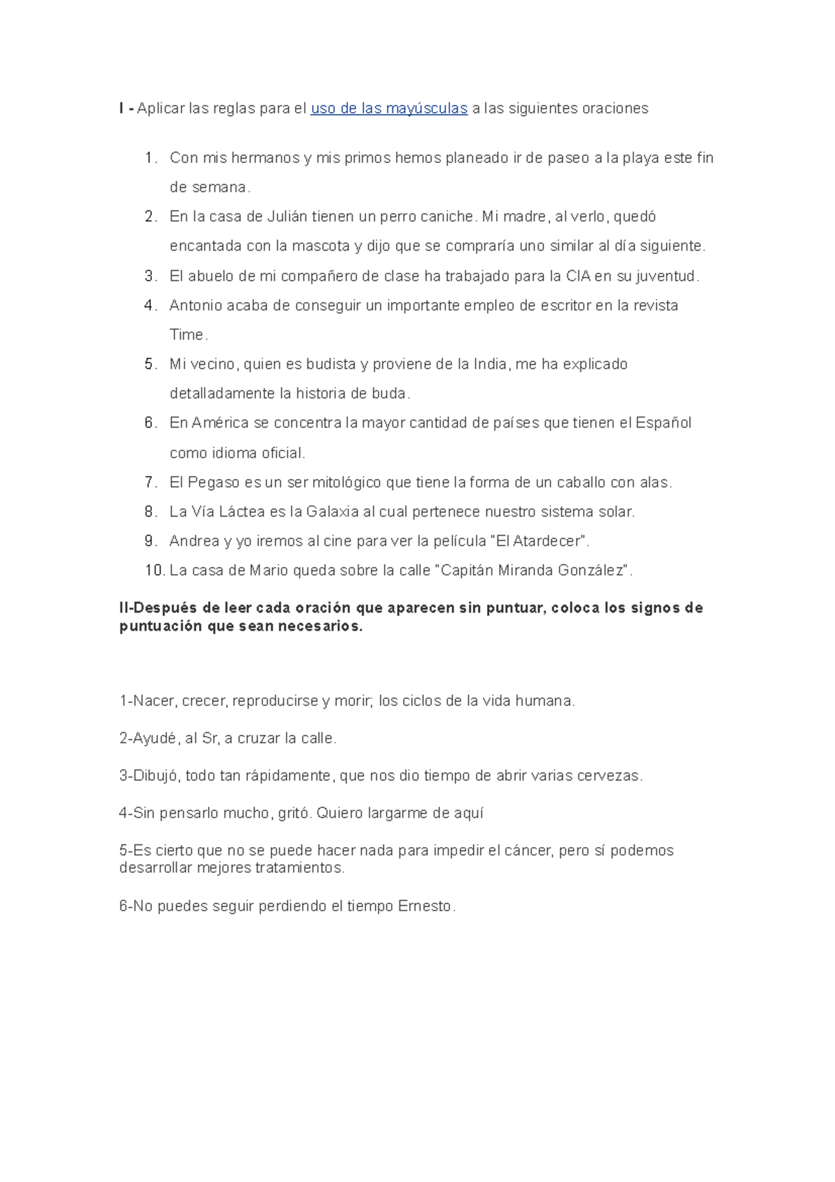 Tarea V español - I - Aplicar las reglas para el uso de las mayúsculas ...