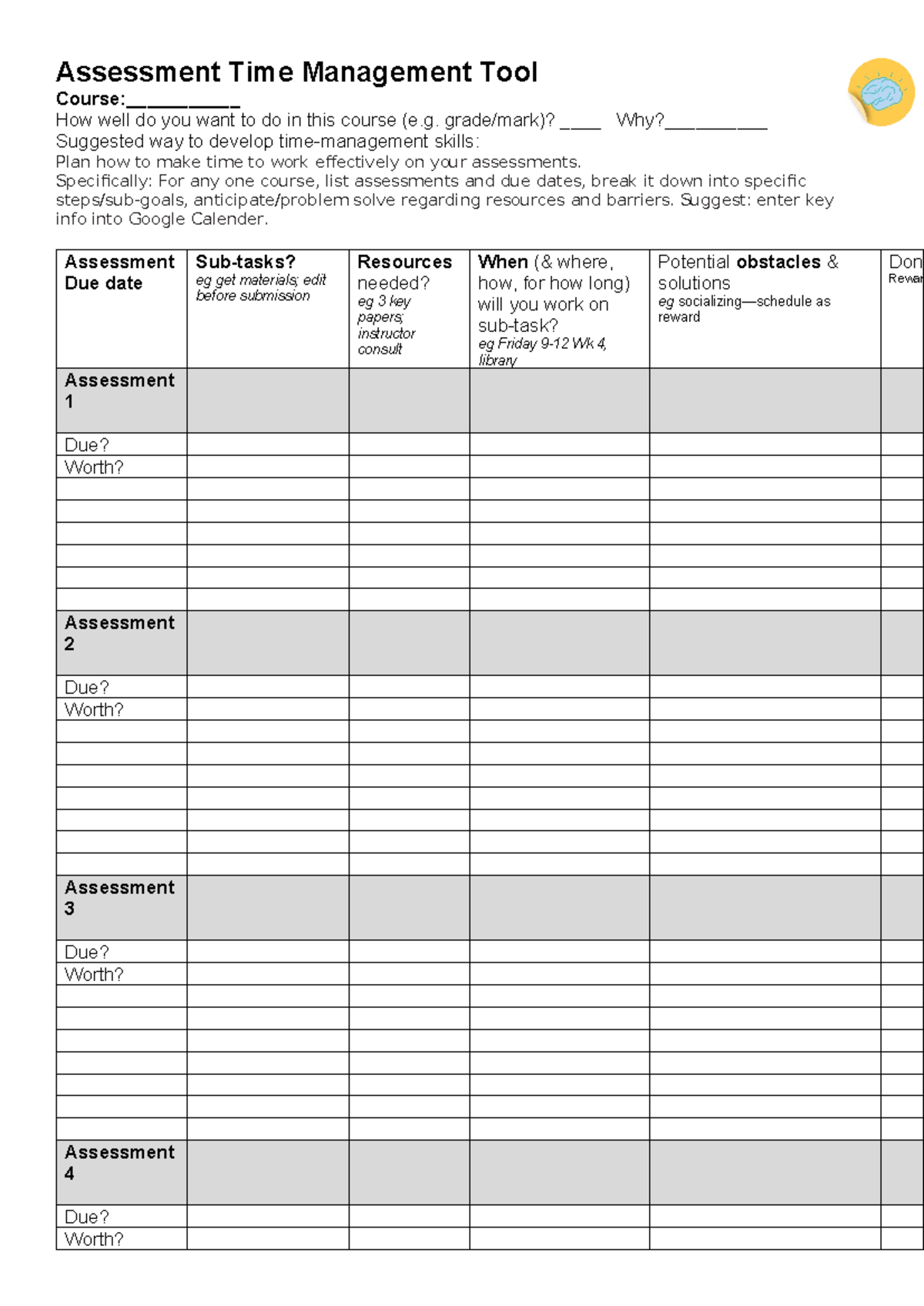 Assessment Time Management Tool 270120 - Assessment Time Management ...