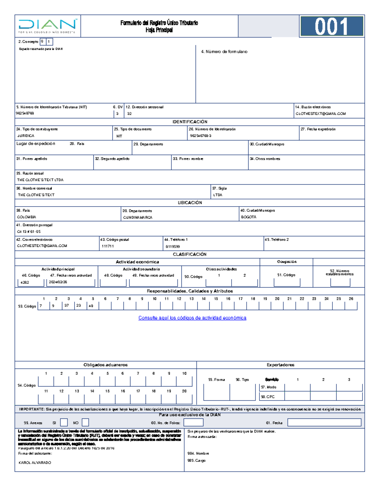 RUT Editable PARA Envio A LA DIAN 2770787 - Exportadores Para uso ...