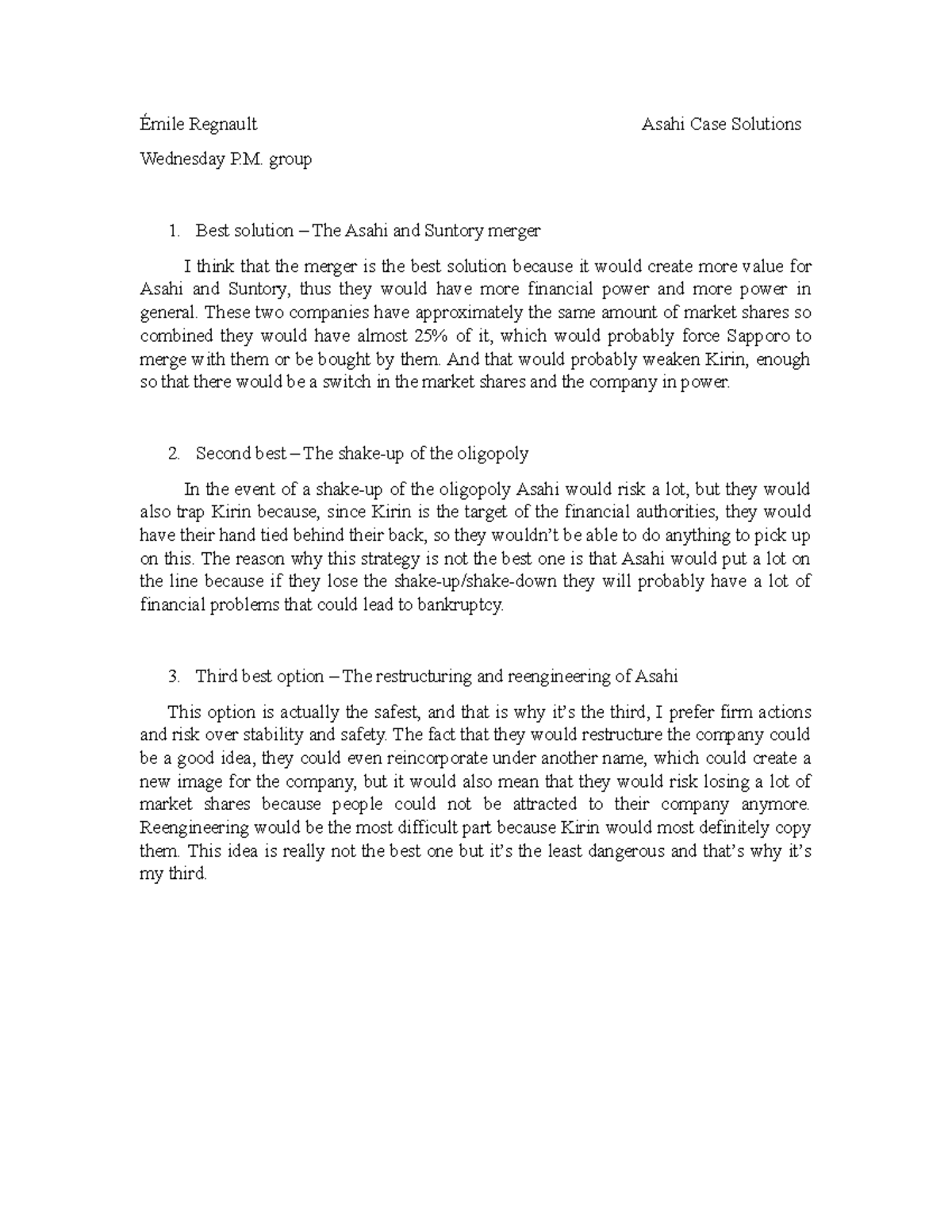 Émile Regnault Asahi Case Solutions - Émile Regnault Asahi Case ...