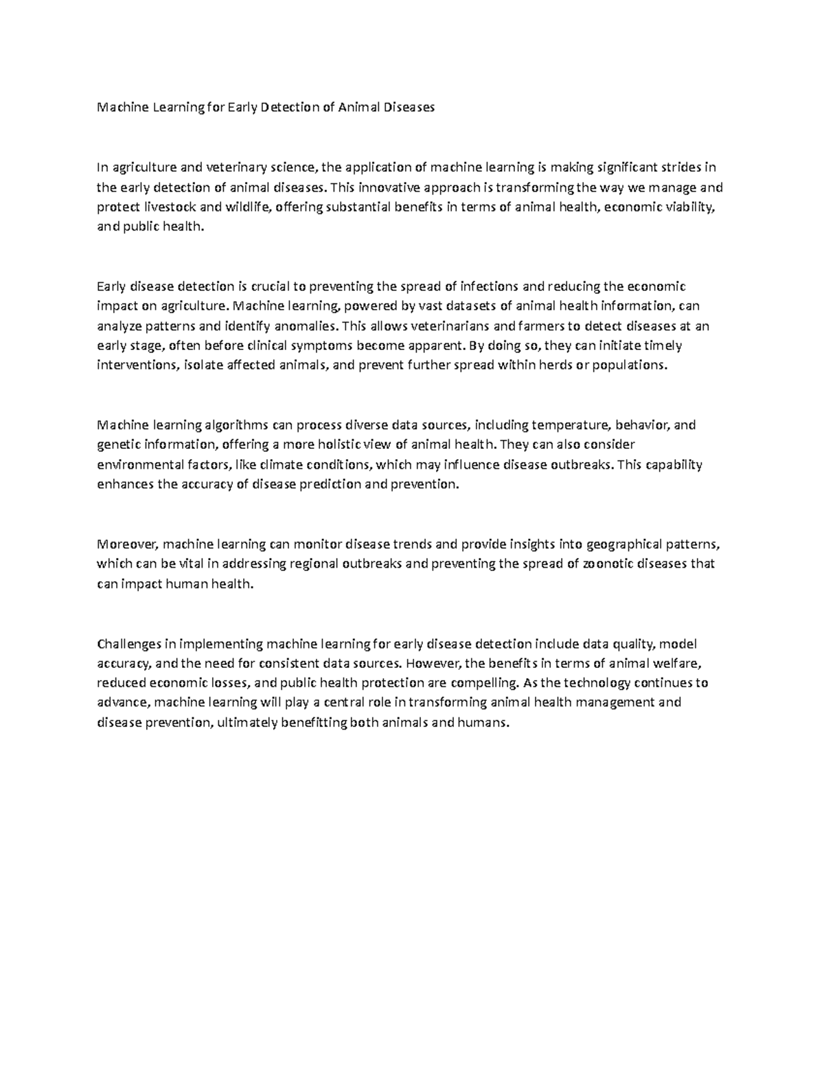 Machine Learning for Early Detection of Animal Diseases - This ...