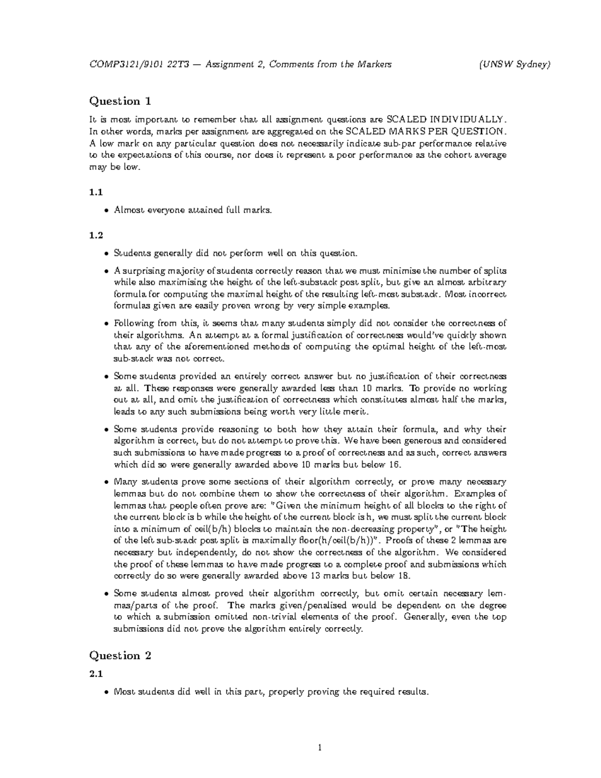 COMP3121 22T3 ASST2 Markers Comments v2 - Question 1 It is most important to remember that all ...