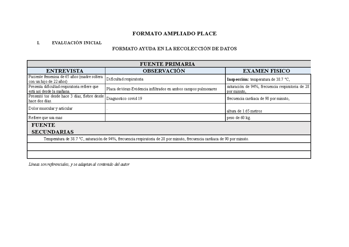 2. Formato Ampliado Place - FORMATO AMPLIADO PLACE I. EVALUACIÓN ...