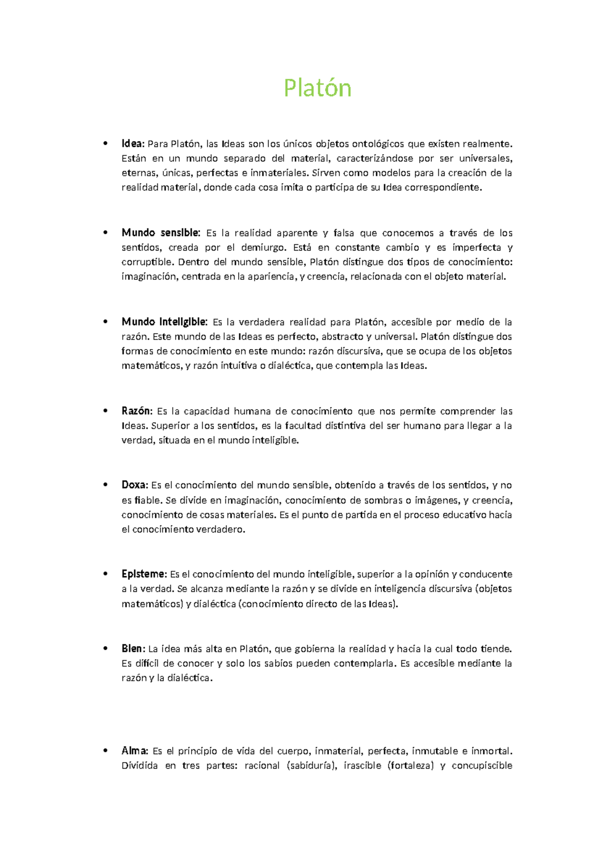 Definiciones filosofía - Platón Idea: Para Platón, las Ideas son los ...