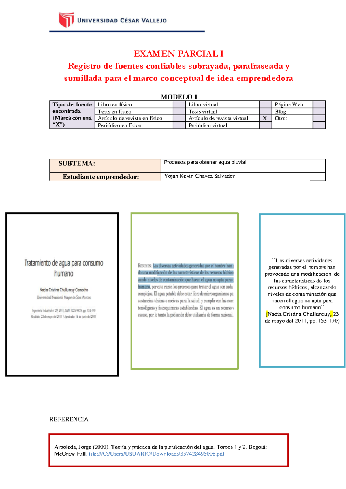 Formato Examen Parciall - EXAMEN PARCIAL I Registro de fuentes ...