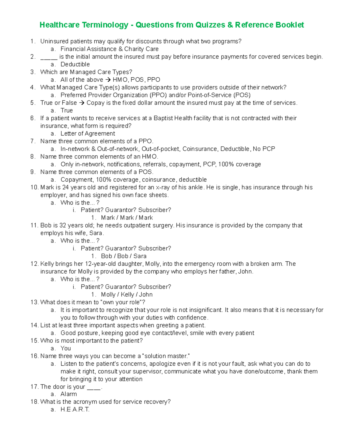 Quizzes - Ref. Booklet - Lecture notes - Healthcare Terminology ...