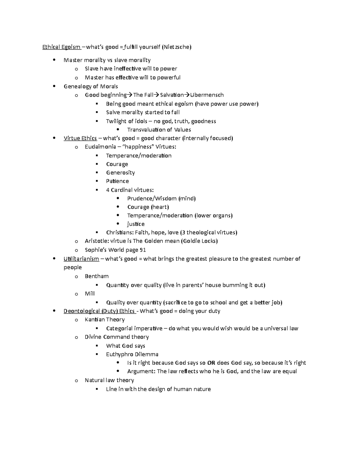 Notes #4 - Professor: Dr. Jerome Van Kuiken - Ethical Egoism – what’s ...