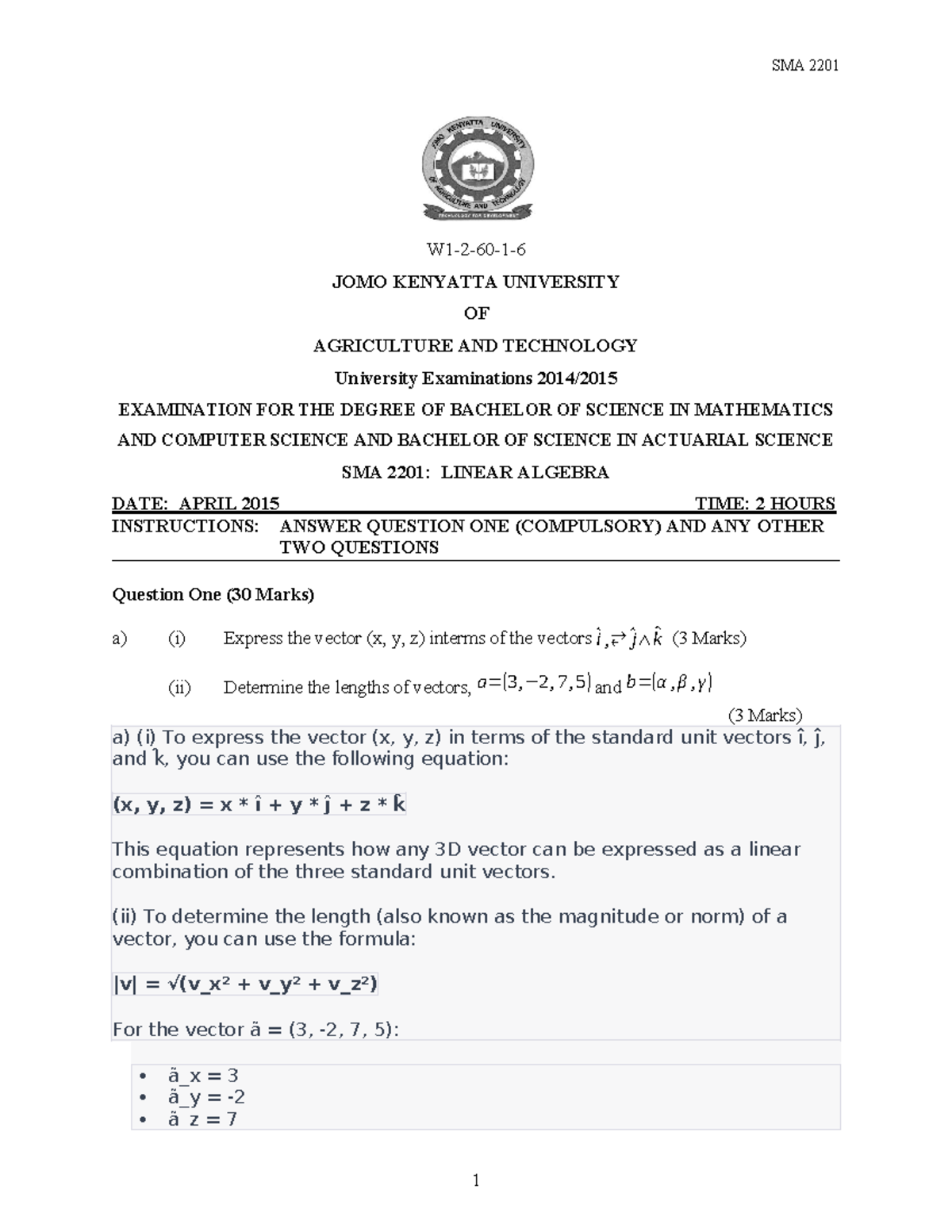 SMA 2201 Linear Algebra - W1-2-60-1- JOMO KENYATTA UNIVERSITY OF ...