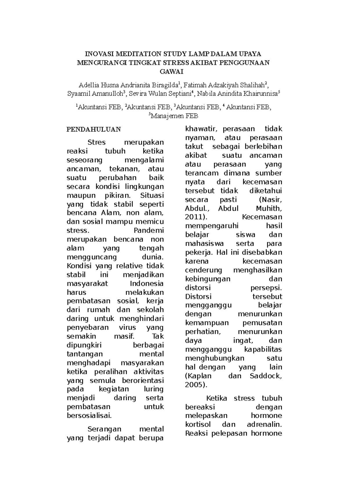 Outline PKM K Inovasi Meditation Study dalam Upaya Mengurangi Tingkat ...