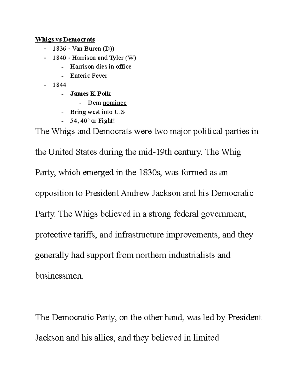 Whigs vs Democrats key questions - Whigs vs Democrats - 1836 - Van ...