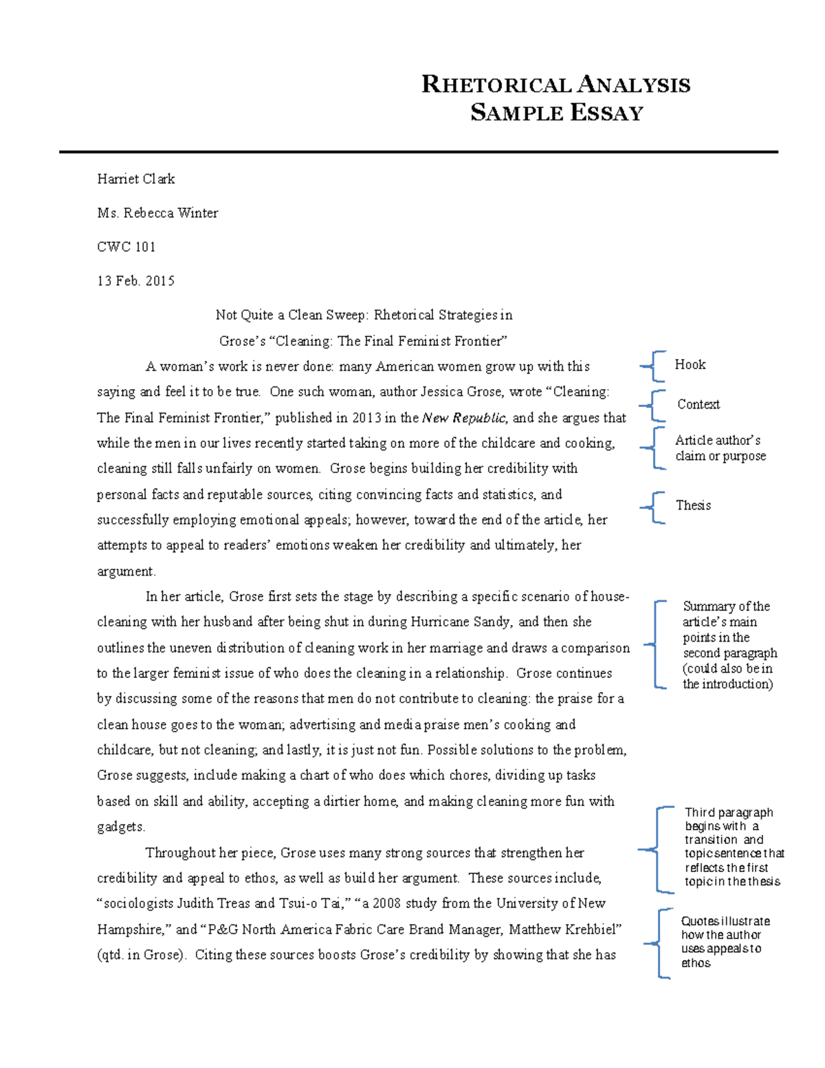 Rhetorical analysis essay example for college - RHETORICAL ANALYSIS ...