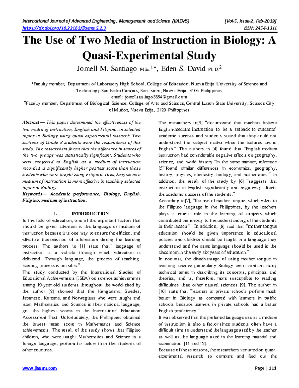 Sample- Imrad - dx.doi/10.22161/ijaems.5.2.3 ISSN: 2454- The Use of Two ...