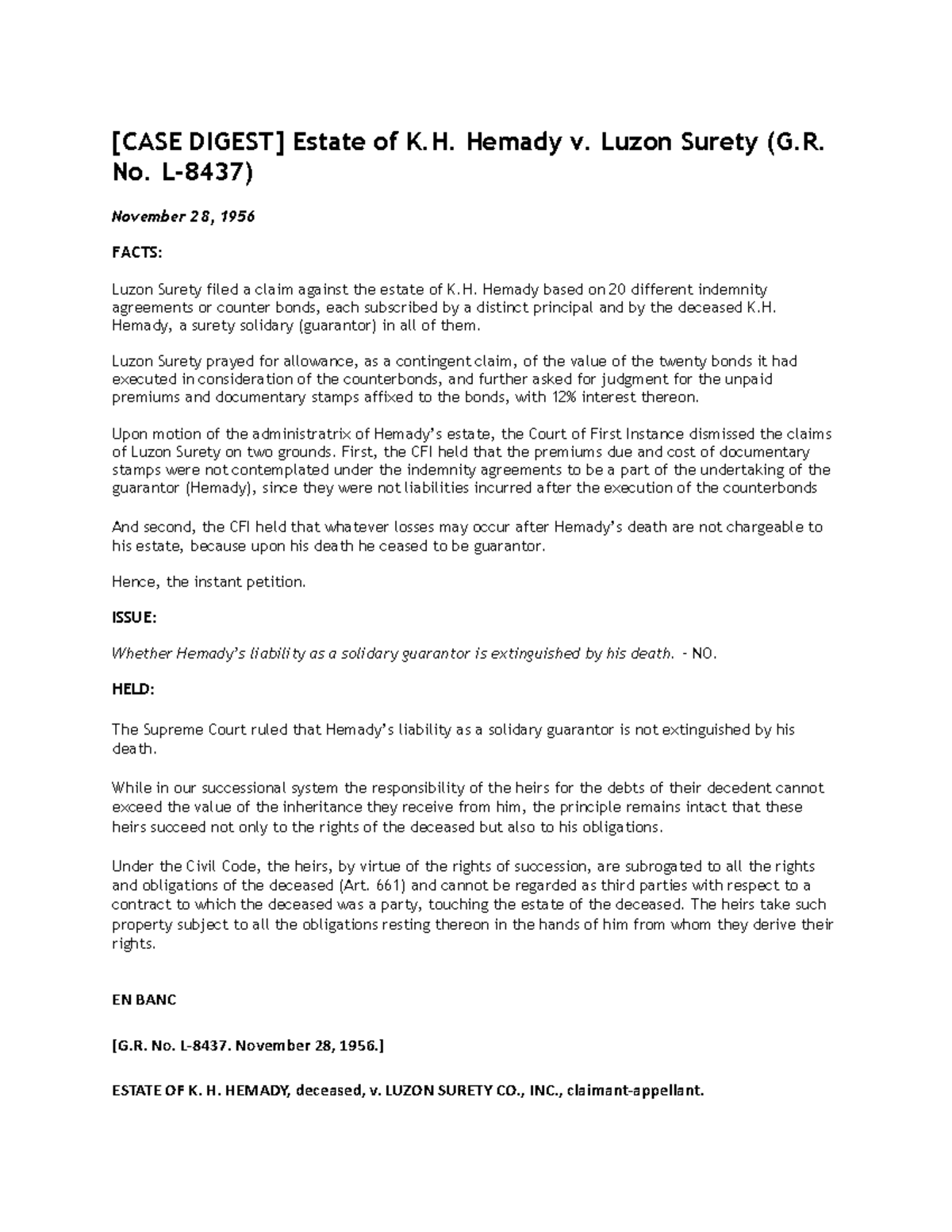 CASE Digestsuccession - [CASE DIGEST] Estate of K. Hemady v. Luzon ...