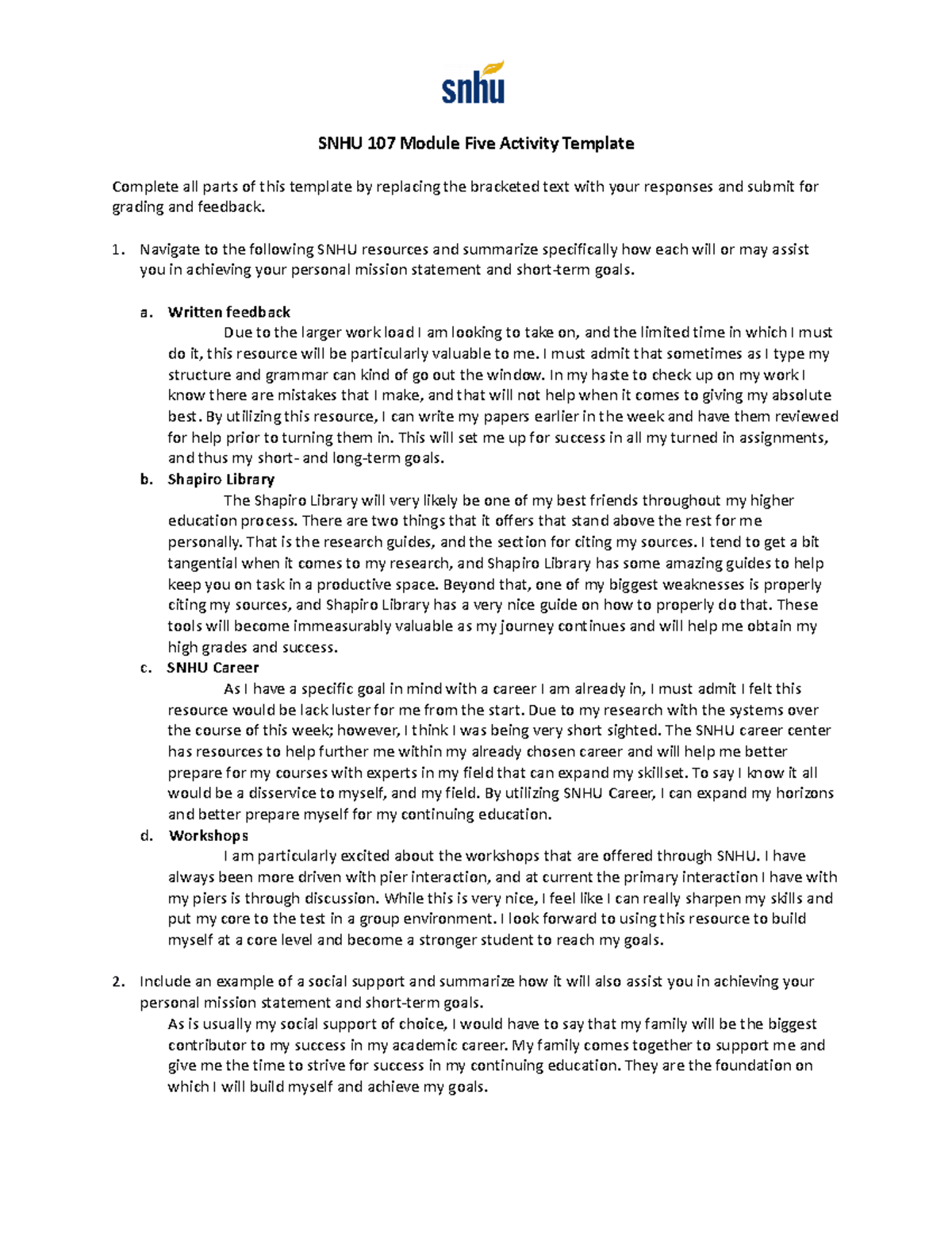 SNHU 107 Module Five - SNHU Weekly Assignments - SNHU 107 Module Five ...