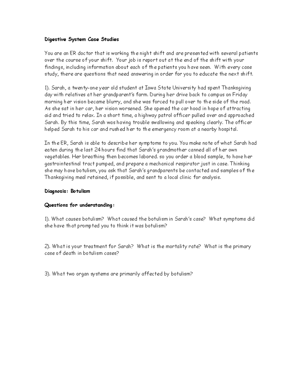 Digestive Case Studies - Digestive System Case Studies You are an ER ...